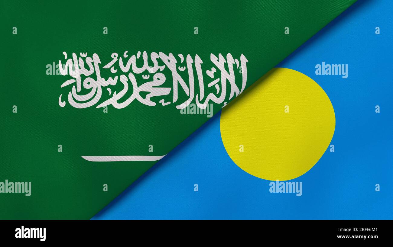 Two states flags of Saudi Arabia and Palau. High quality business ...