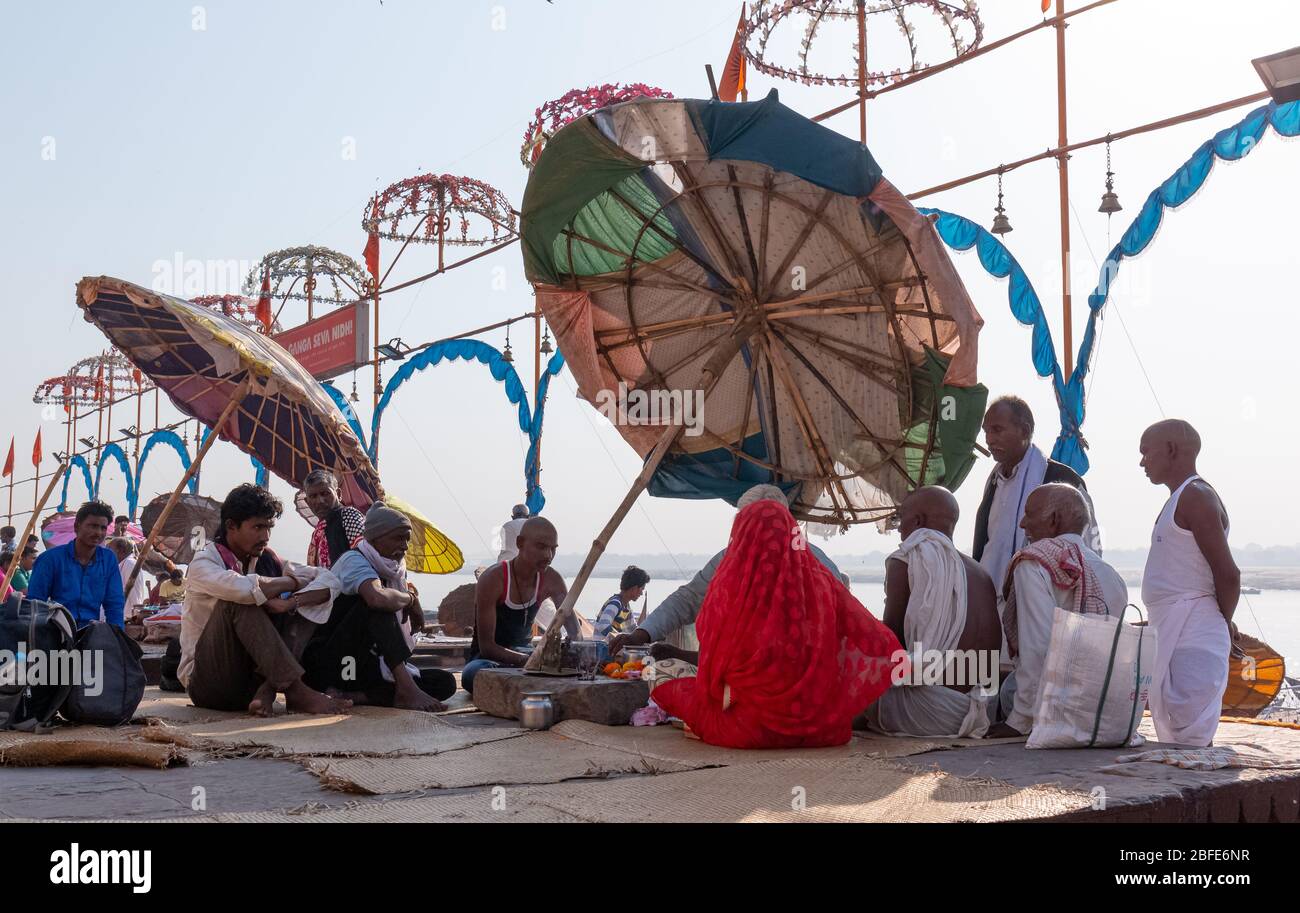 aranasi, Uttar Pradesh / India - April 2019 : Pilgrims worshiping river ...
