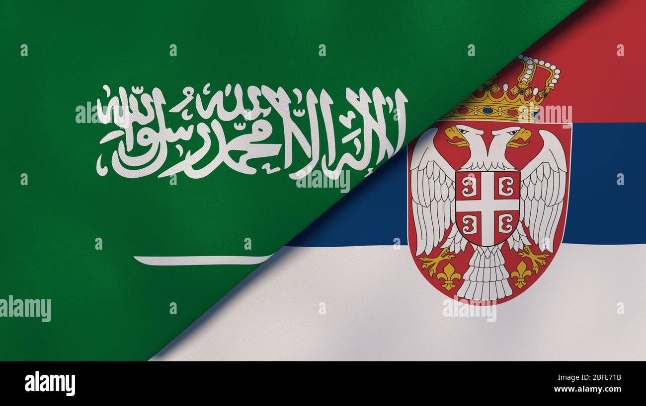 Two states flags of Saudi Arabia and Serbia. High quality business ...