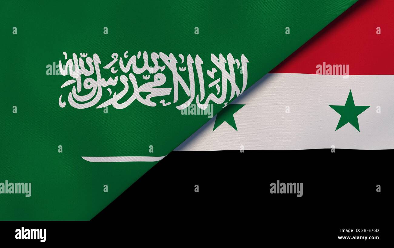 Two states flags of Saudi Arabia and Syria. High quality business ...