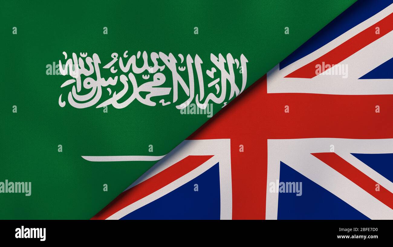 Two states flags of Saudi Arabia and United Kingdom. High quality ...