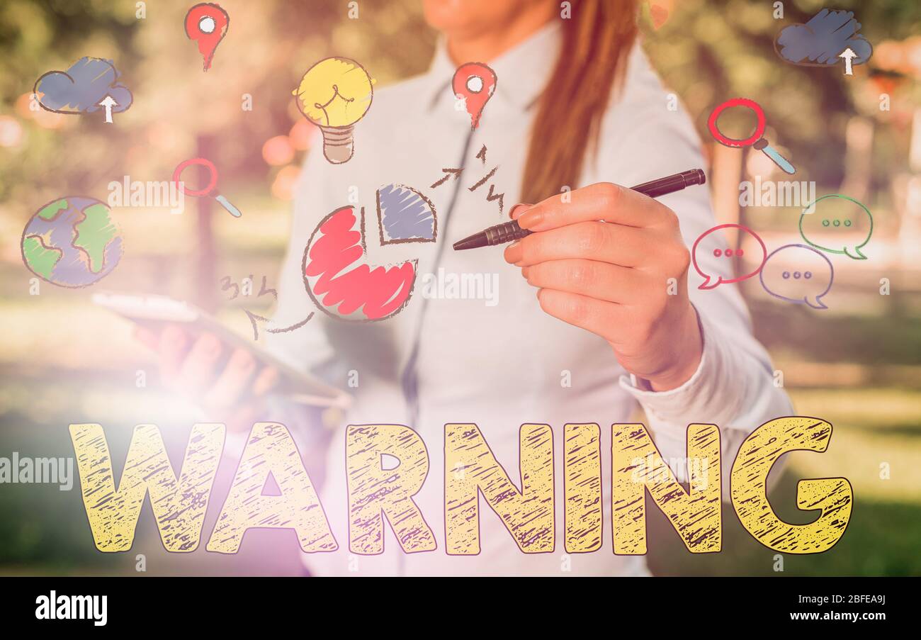 Handwriting text writing Warning. Conceptual photo Advice Sign for ...