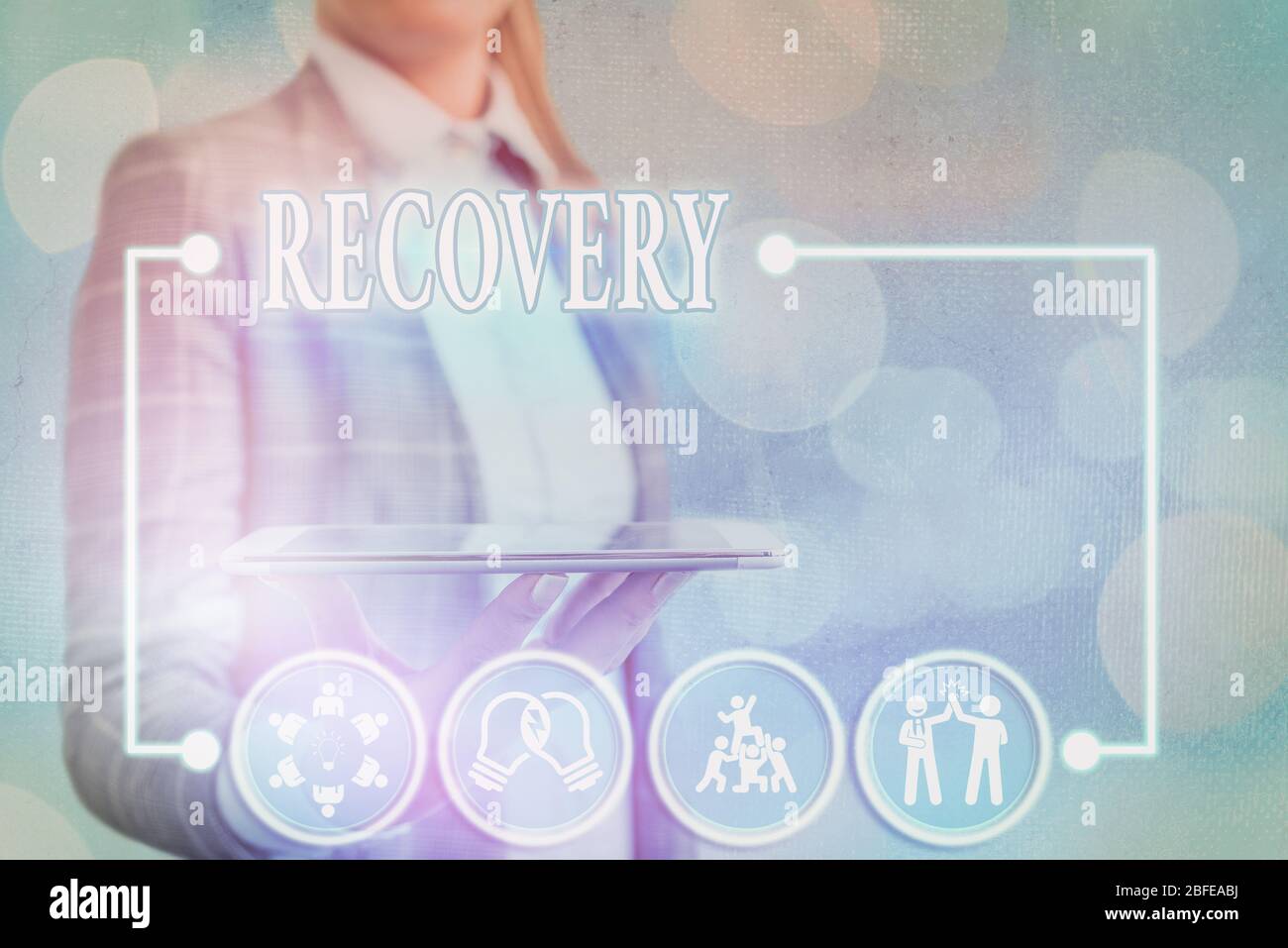 Conceptual hand writing showing Recovery. Concept meaning the return to ...