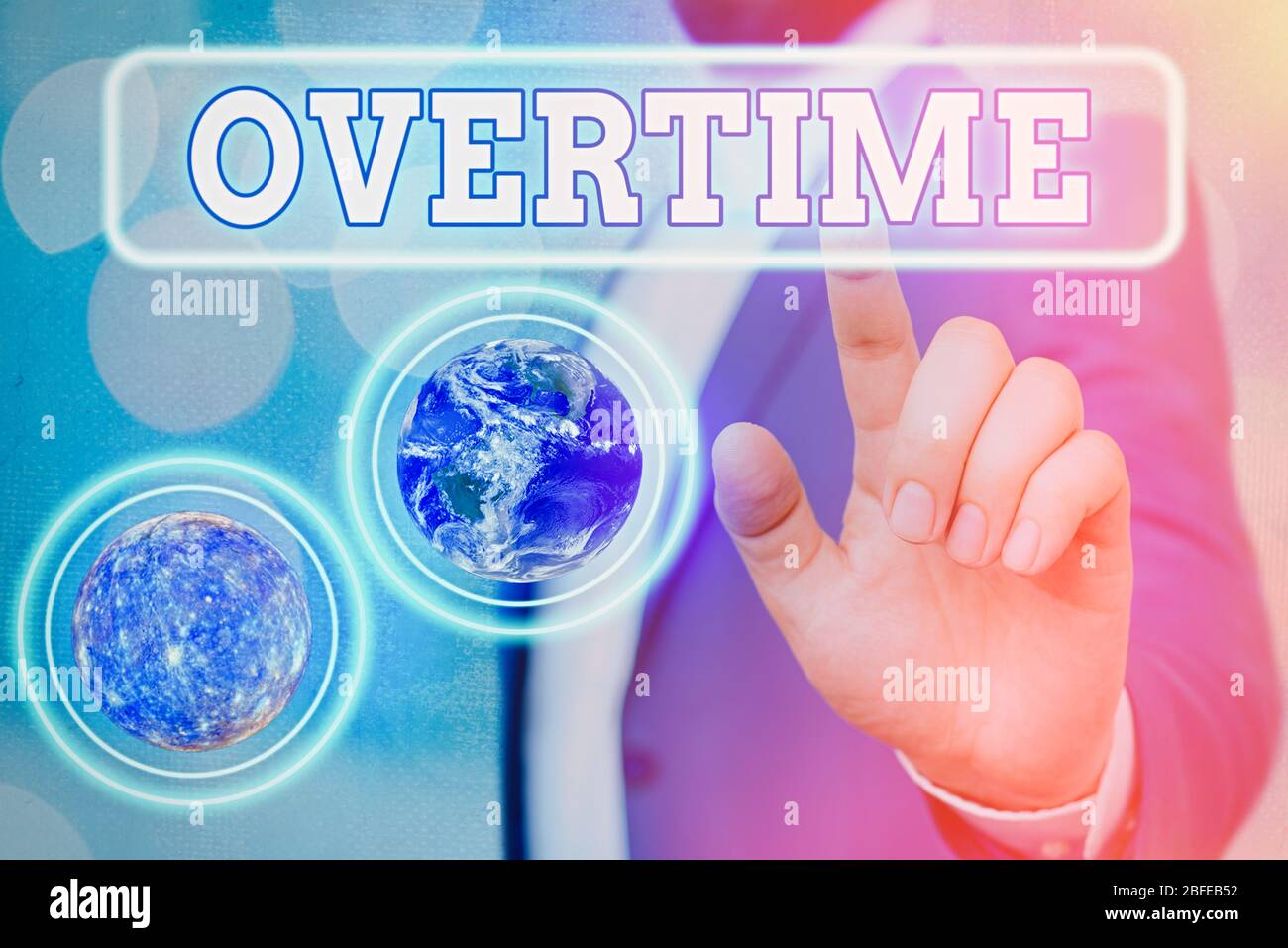 Text sign showing Overtime. Business photo showcasing Time or hours ...
