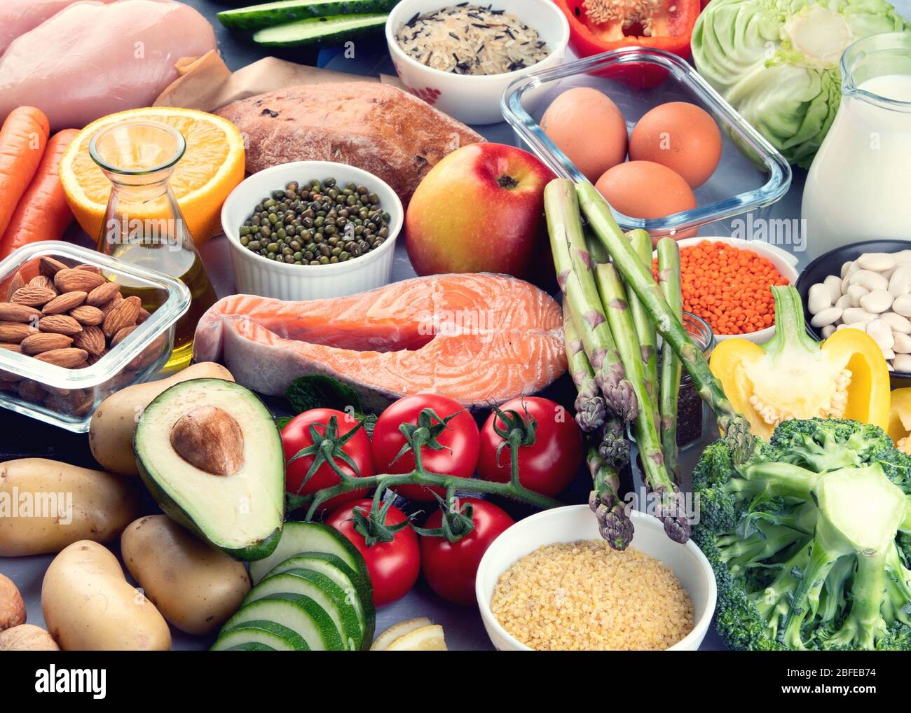 Balanced diet food background.. Nutrition, clean eating food concept ...
