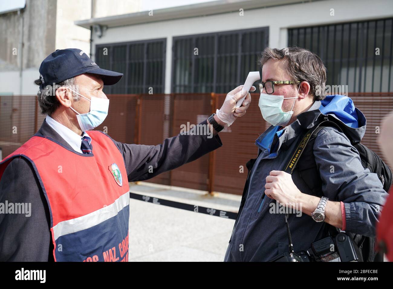 The body temperature check post on the entrance of hospital building ...