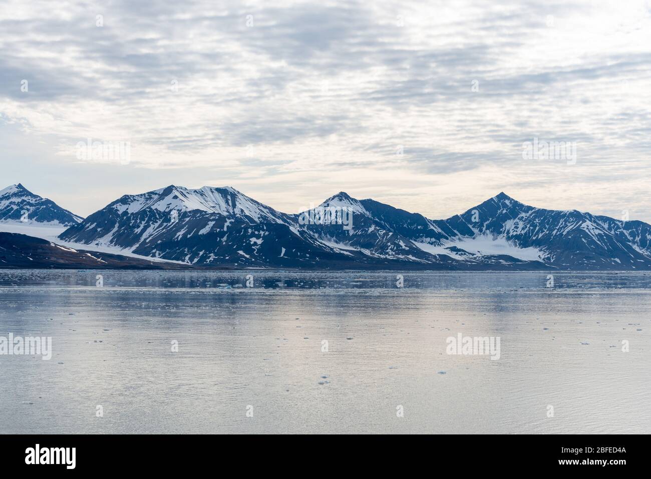 Arctic landscape with mountain and glacier in Svalbard in summer time ...