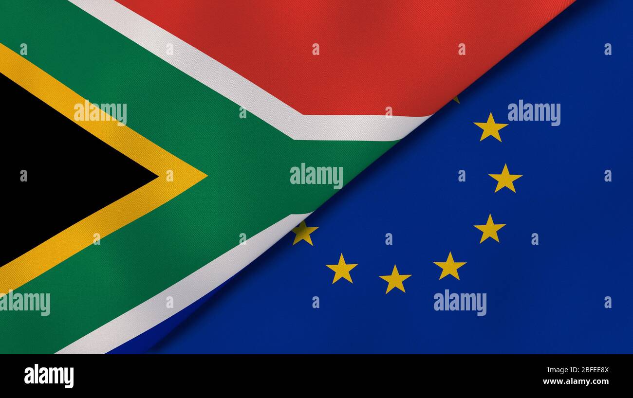 Two states flags of South Africa and European Union. High quality ...