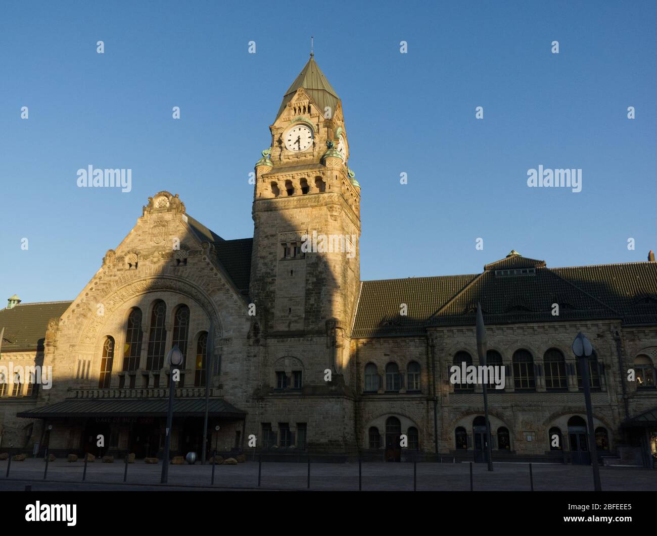 Perspective view of the famous train station in Metz with nobody due to ...