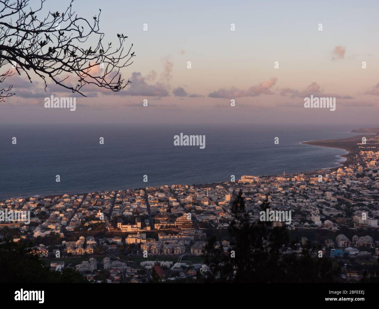 Viewpoint on the city of Saint Denis at sunset in Reunion Island Stock ...