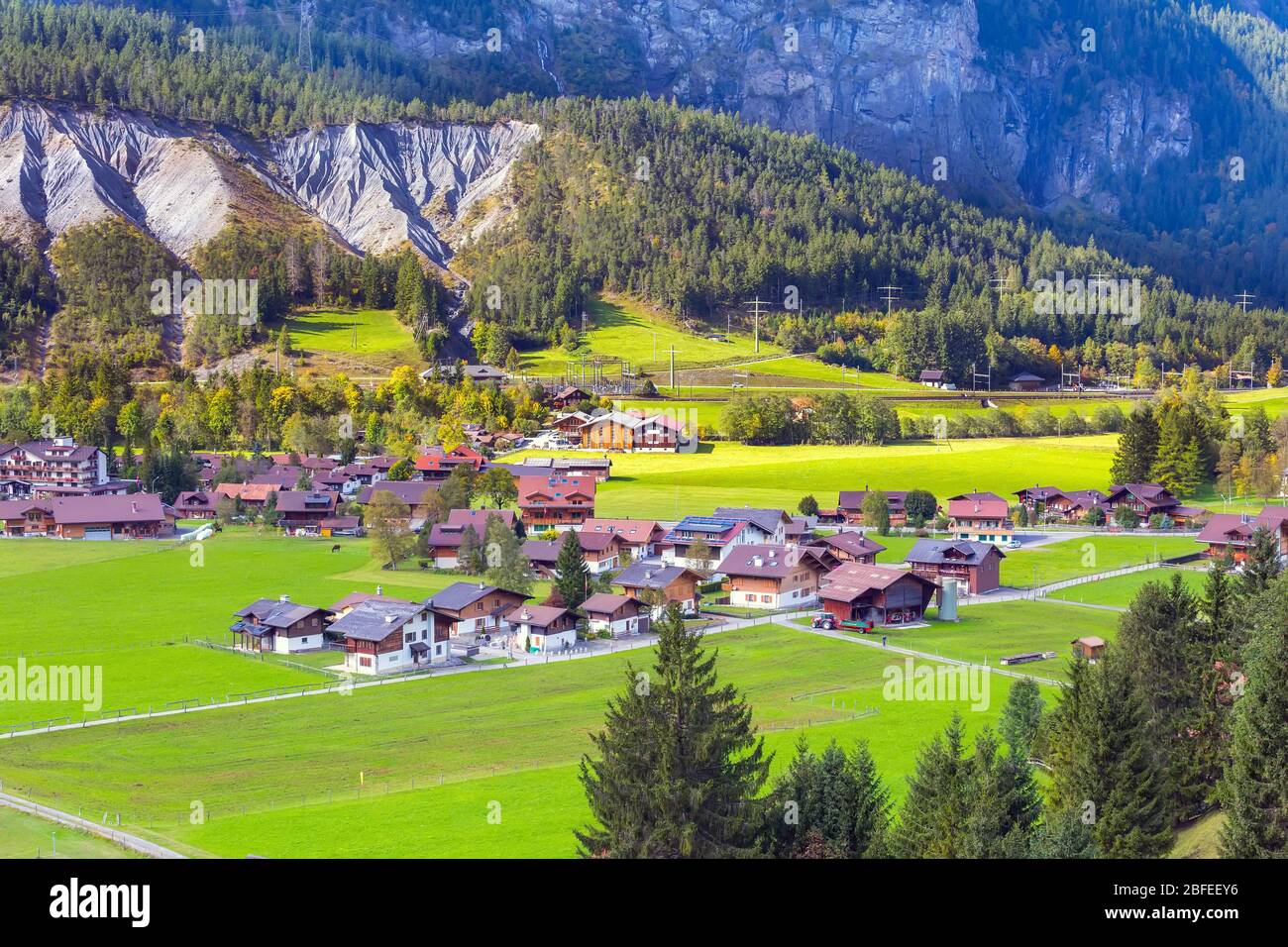 Aerial panorama of Kandersteg village, Canton Bern, Switzerland, Europe ...