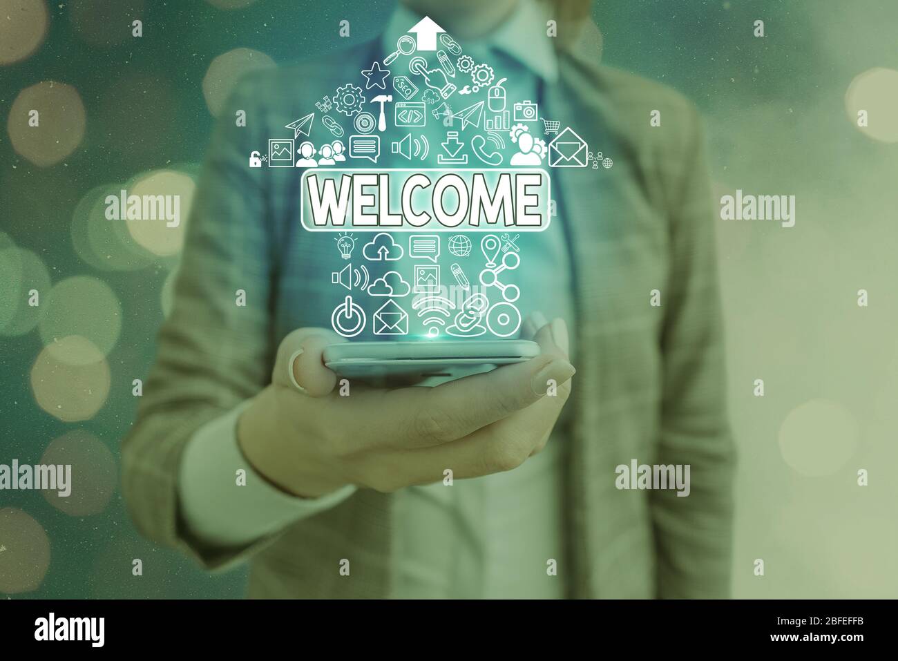Text sign showing Welcome. Business photo showcasing instance or manner ...