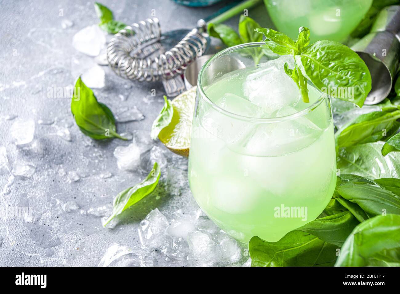 Basil smash gin alcoholic cocktail. Long alcohol drink recipe with ...