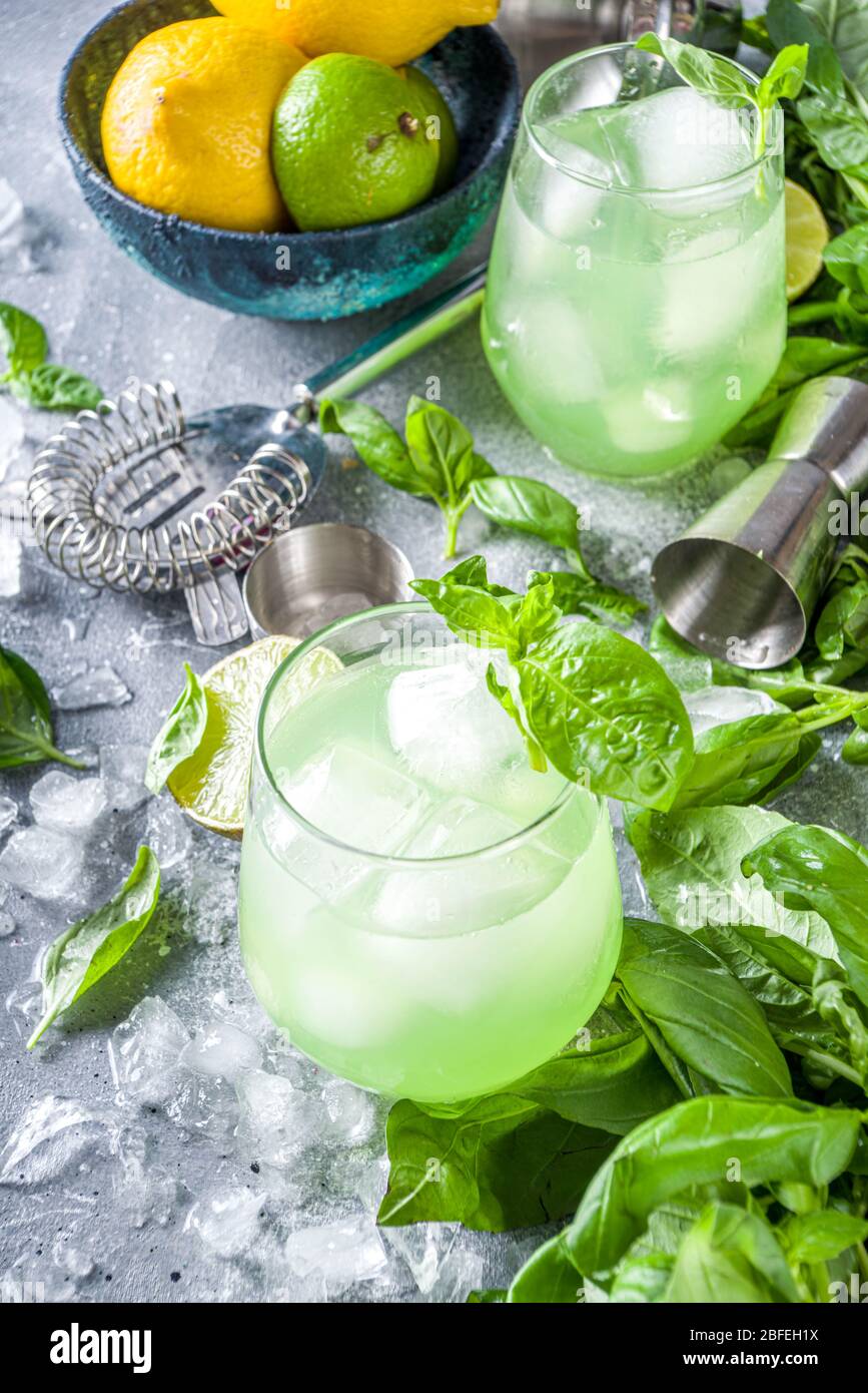Basil smash gin alcoholic cocktail. Long alcohol drink recipe with ...