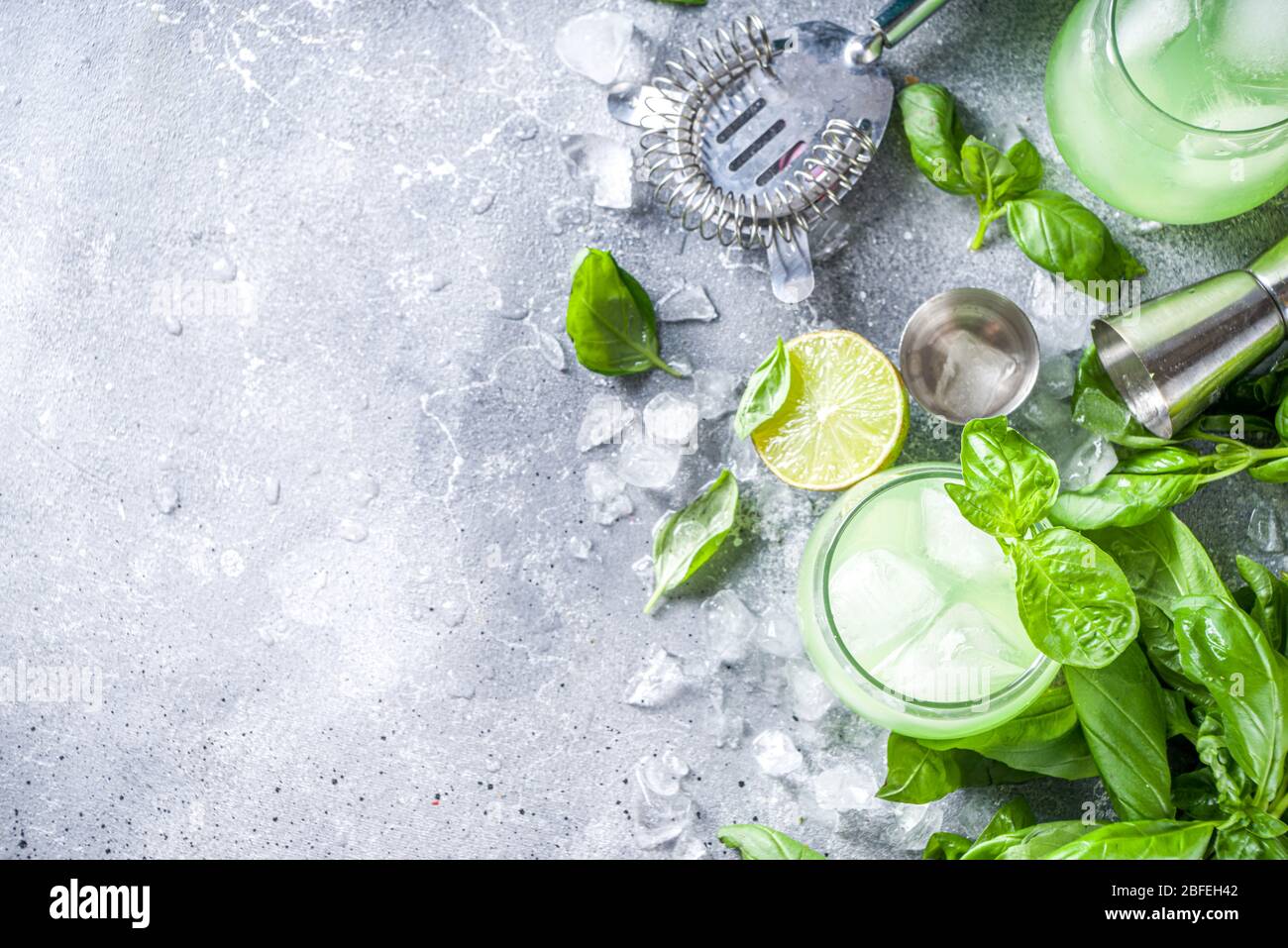 Basil smash gin alcoholic cocktail. Long alcohol drink recipe with ...