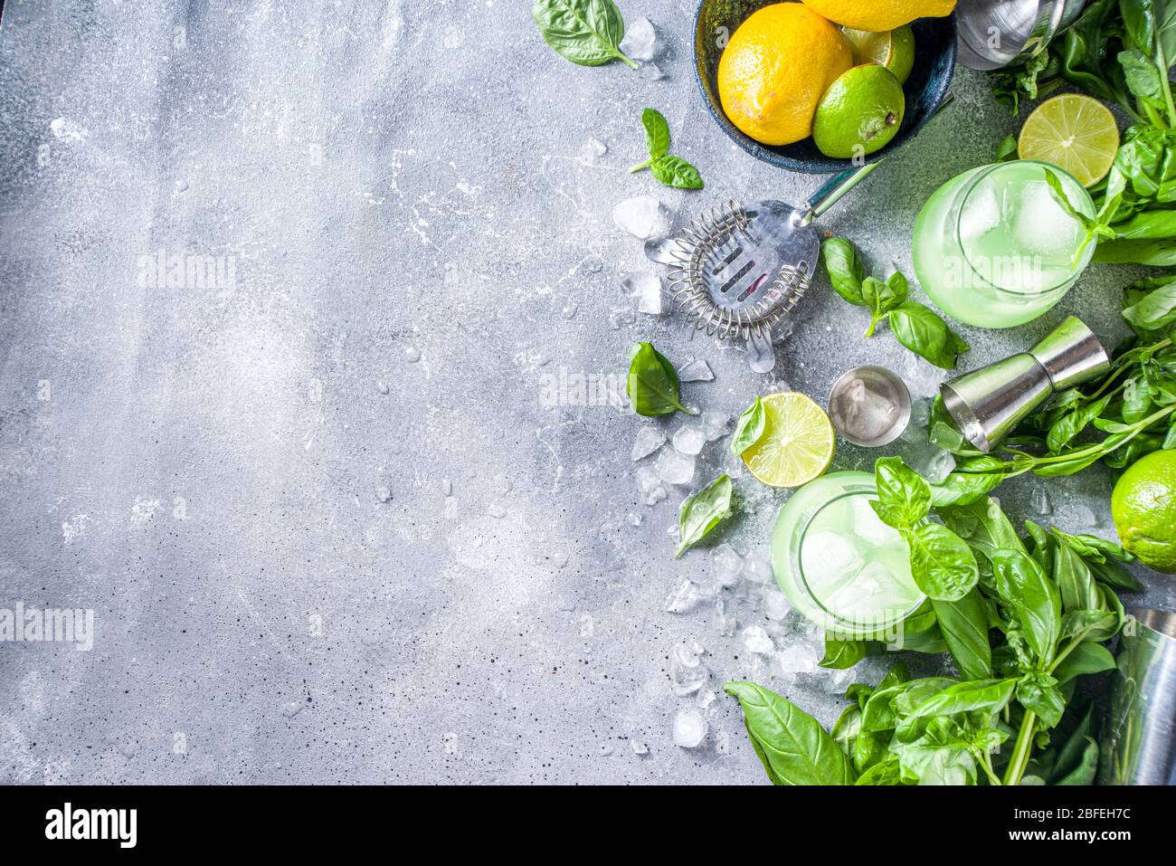 Basil smash gin alcoholic cocktail. Long alcohol drink recipe with ...