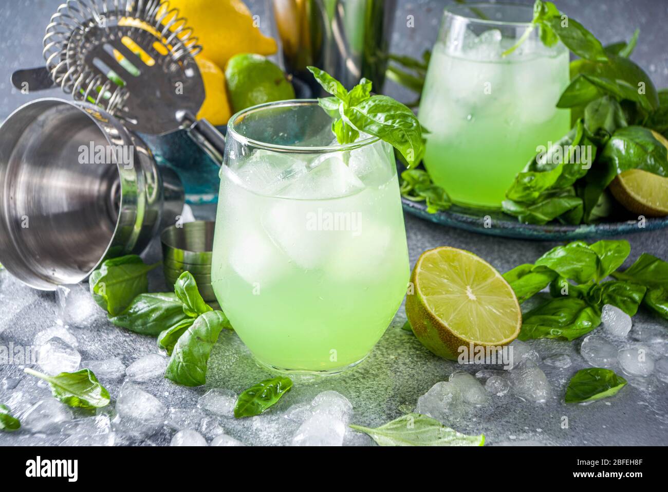 Basil smash gin alcoholic cocktail. Long alcohol drink recipe with ...