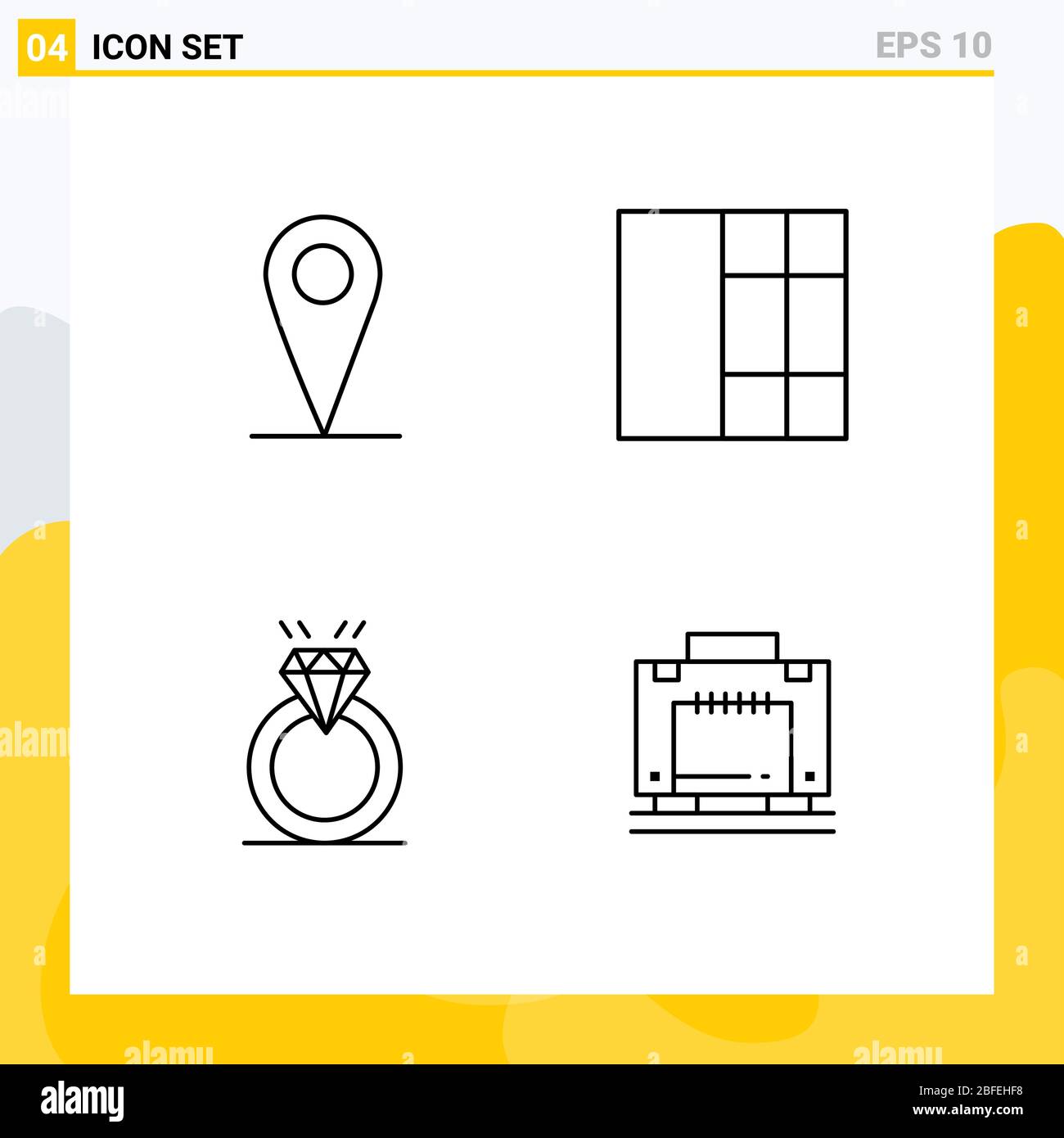 4 Universal Line Signs Symbols of location, love, grid, diamound, bag ...