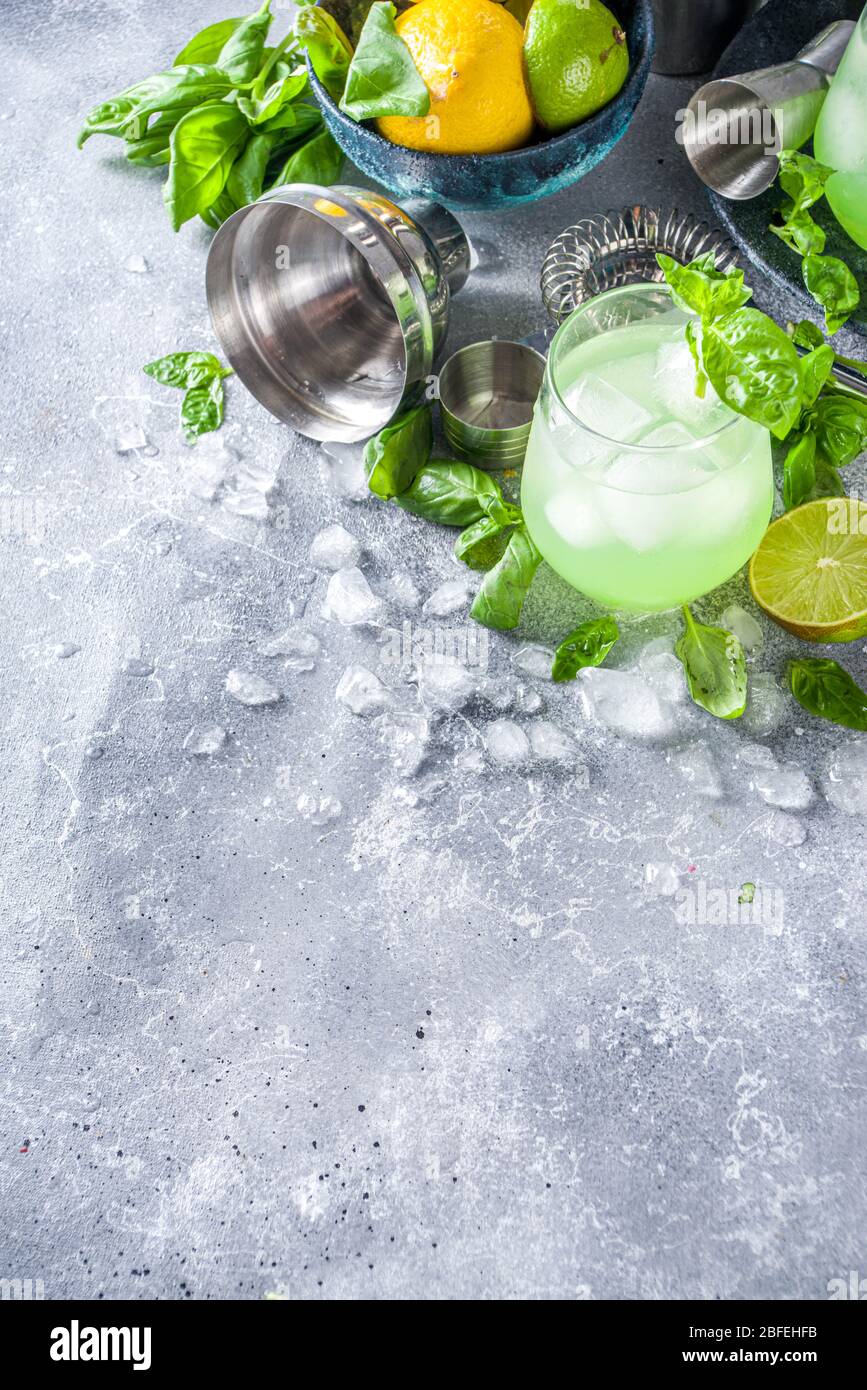 Basil smash gin alcoholic cocktail. Long alcohol drink recipe with ...