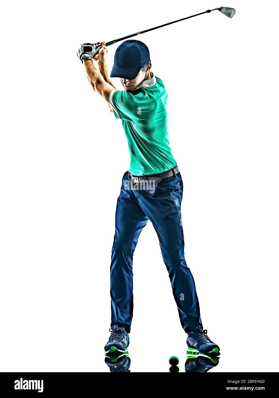 one young caucasian Man Golf golfer golfing isolated on white ...