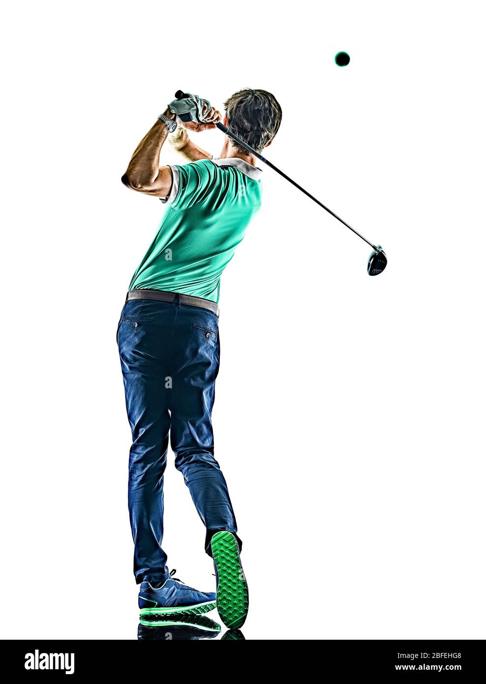 one young caucasian Man Golf golfer golfing isolated on white ...