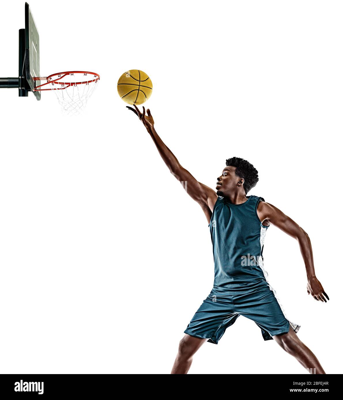 one african basketball player young man in studio isolated on white ...