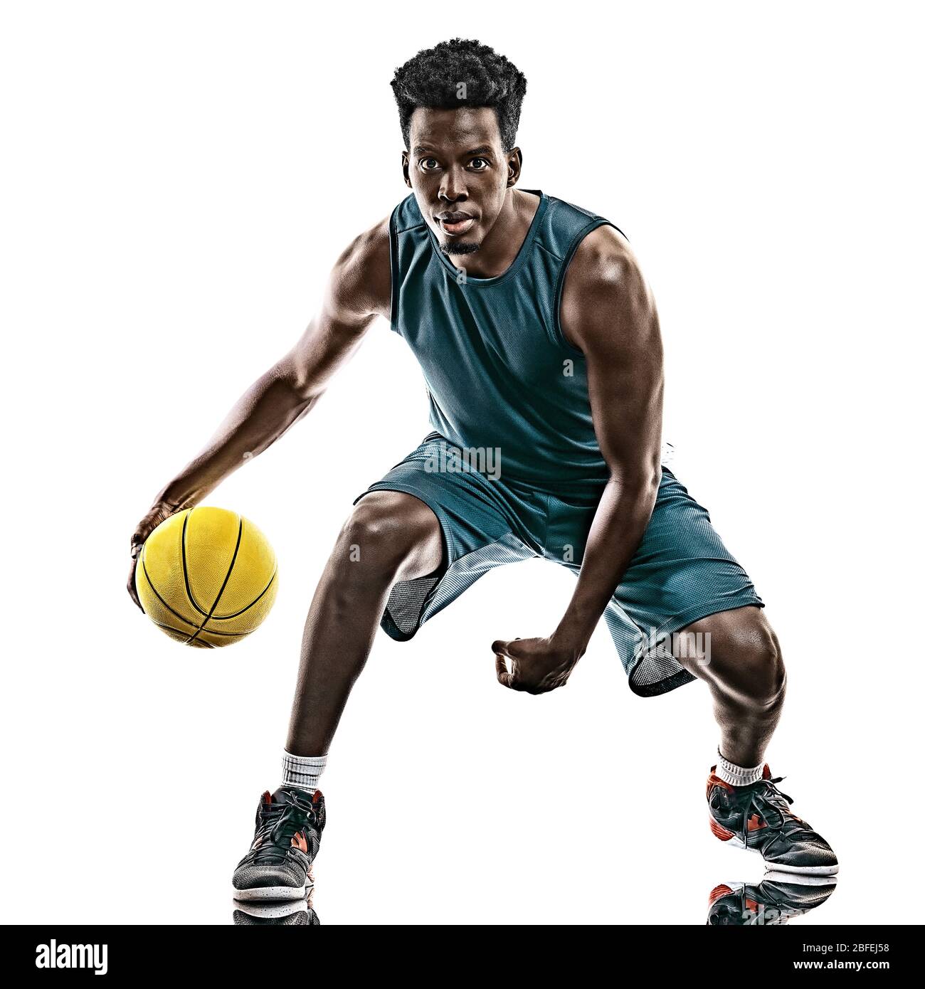 one african basketball player young man in studio isolated on white ...