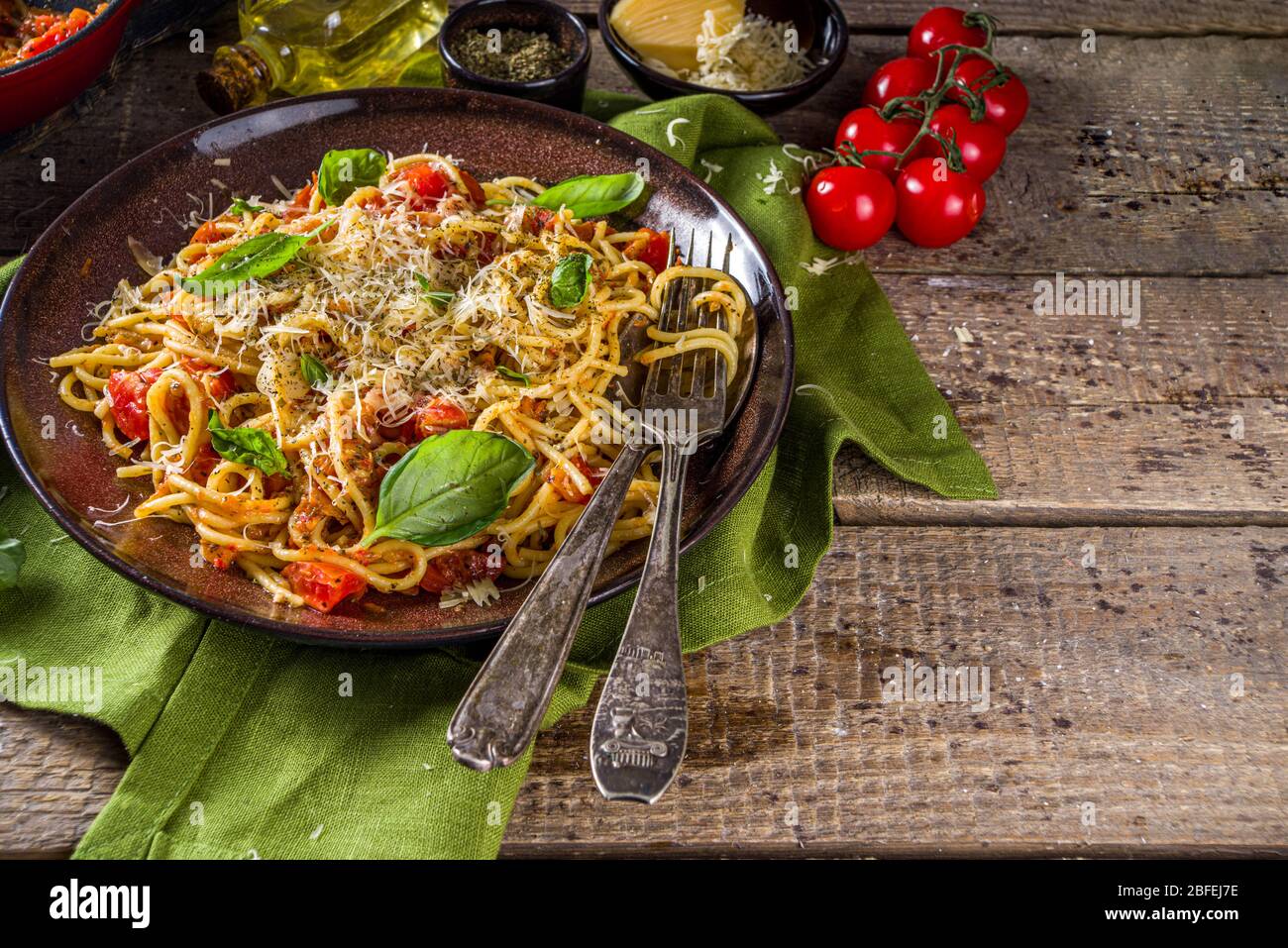 Traditional Italian pasta marinara. Classic recipe Roman food - pasta ...
