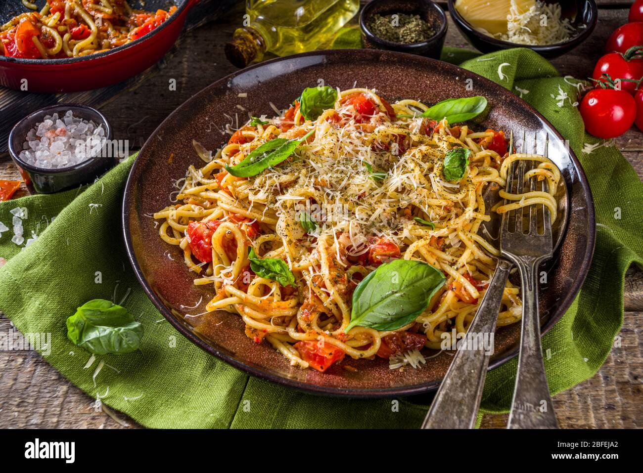 Traditional Italian pasta marinara. Classic recipe Roman food - pasta ...