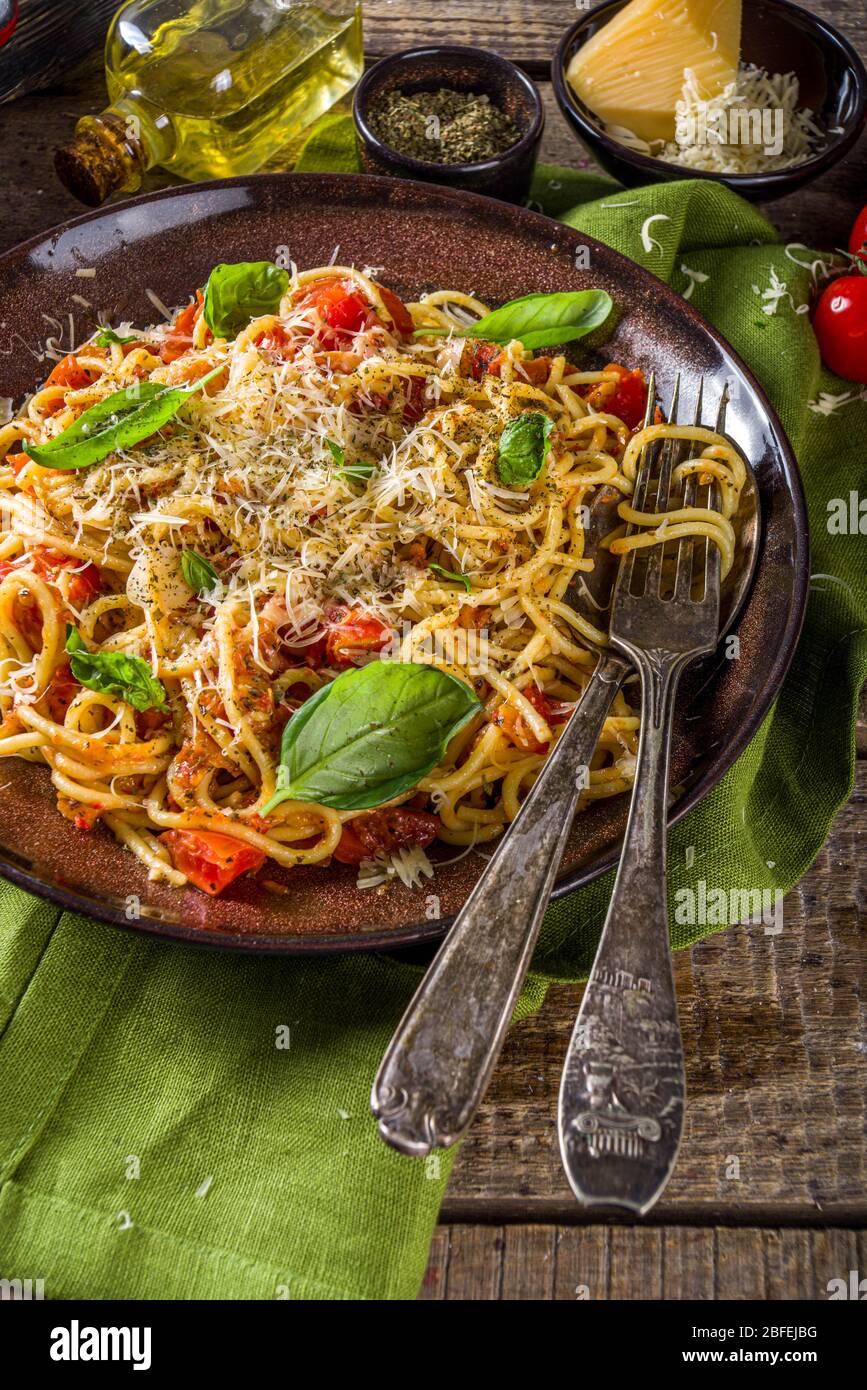 Traditional Italian pasta marinara. Classic recipe Roman food - pasta ...