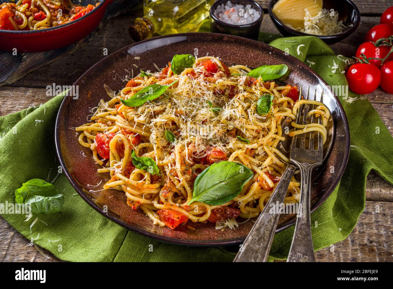 Traditional Italian pasta marinara. Classic recipe Roman food - pasta ...