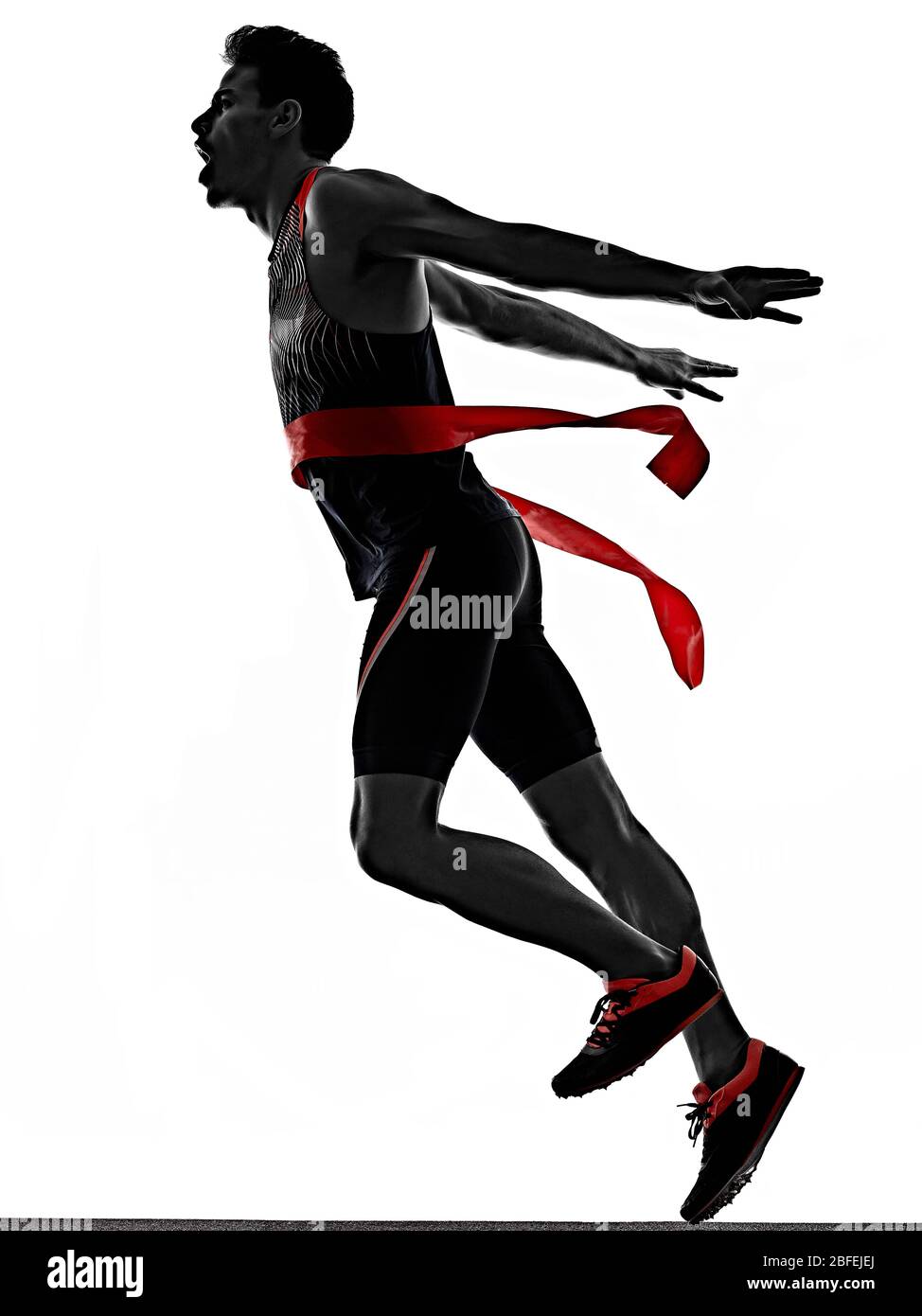 one young caucasian man practicing athletics runner running sprinter ...