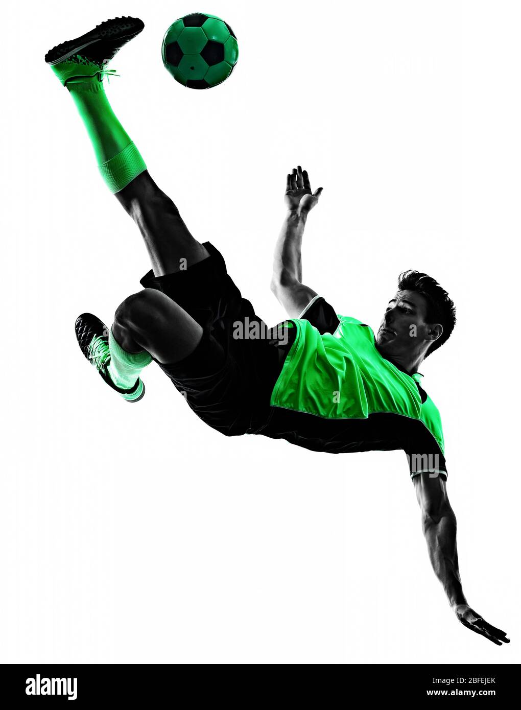 one young caucasian soccer player silhouette shadow in studio isolated ...