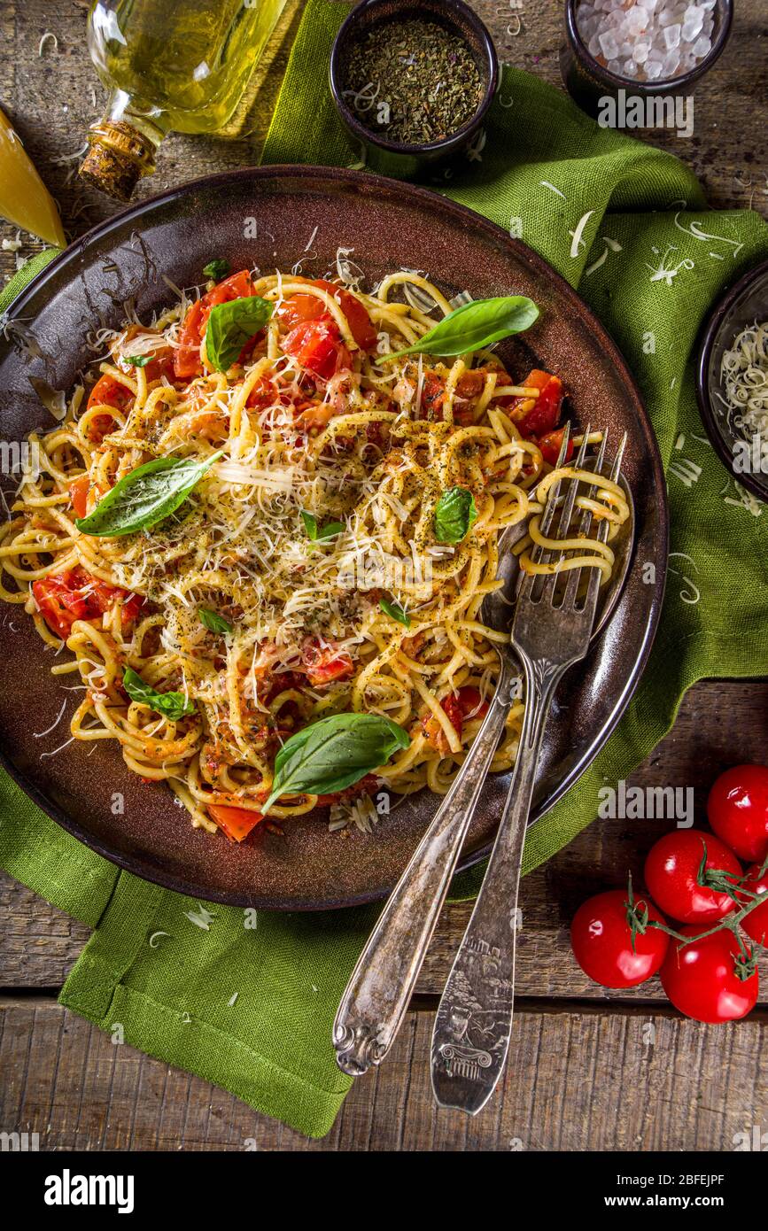 Traditional Italian pasta marinara. Classic recipe Roman food - pasta ...