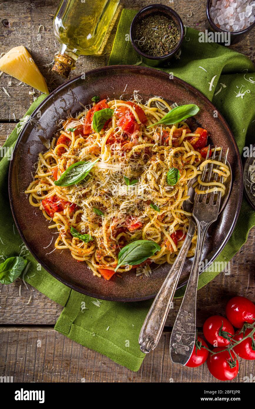 Traditional Italian pasta marinara. Classic recipe Roman food - pasta ...