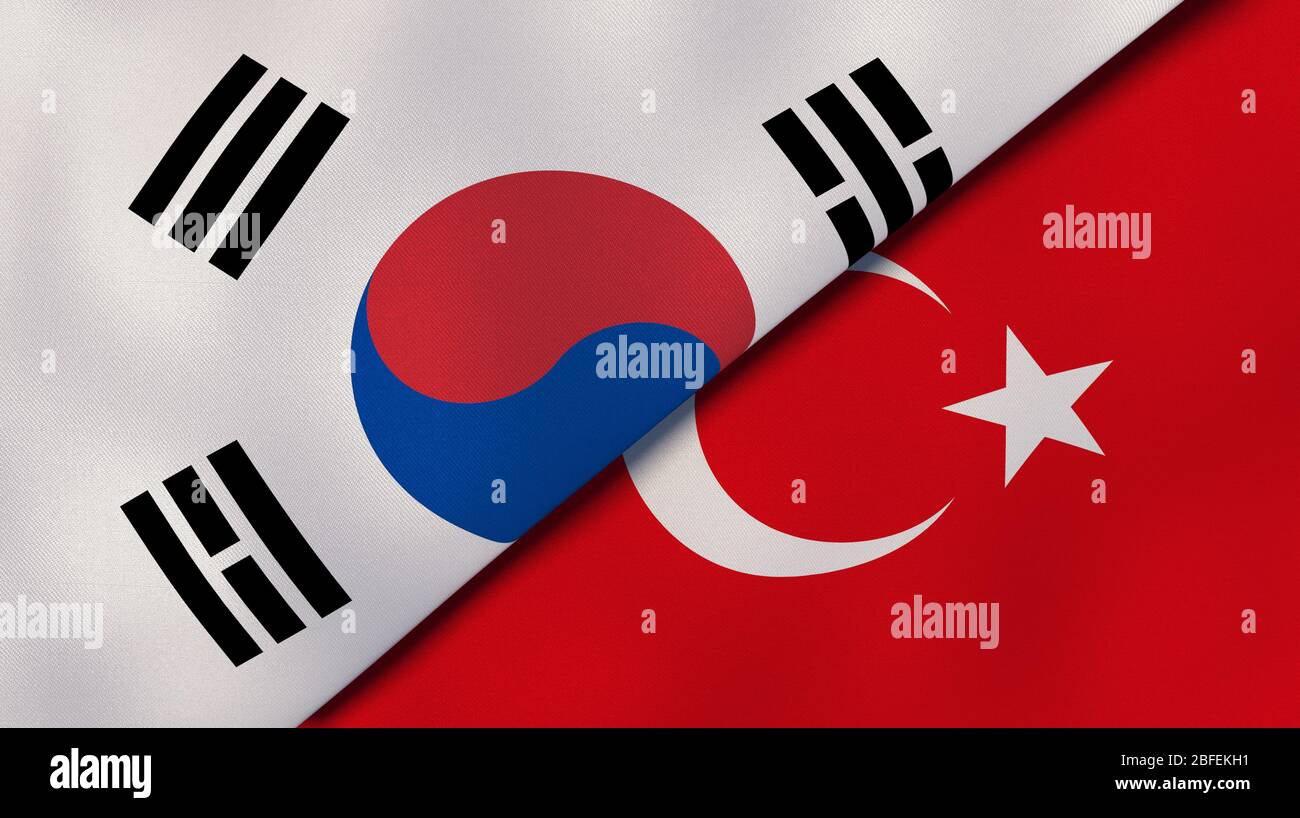 Two states flags of South Korea and Turkey. High quality business ...