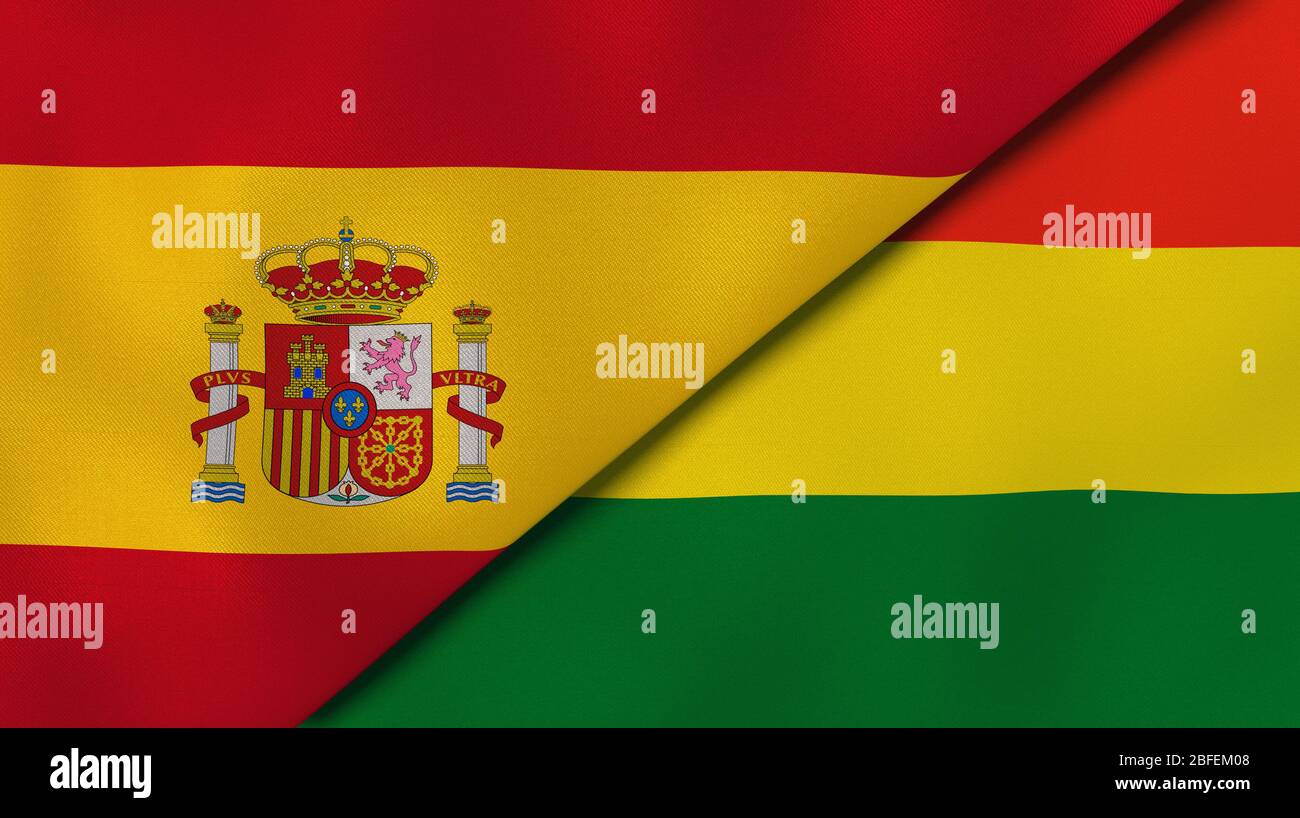 Two states flags of Spain and Bolivia. High quality business background ...