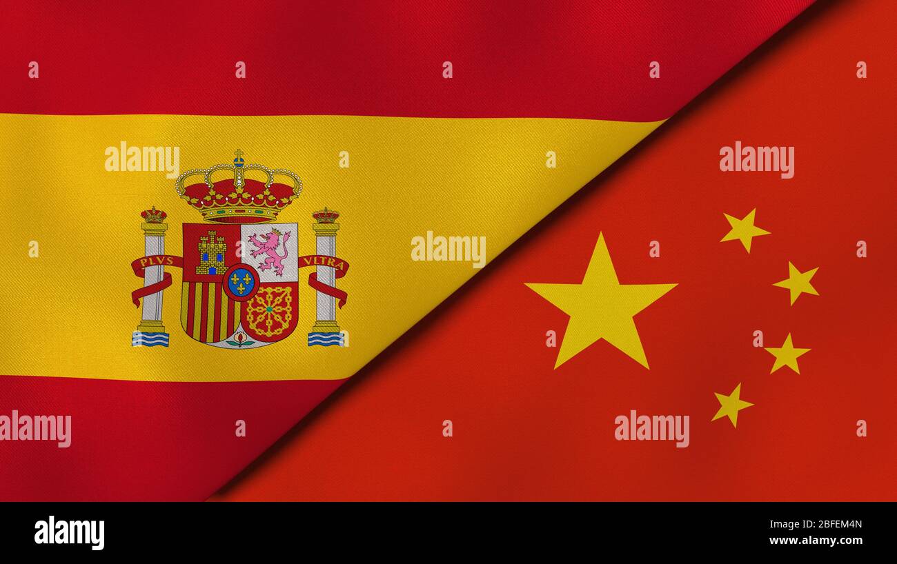 Two states flags of Spain and China. High quality business background ...