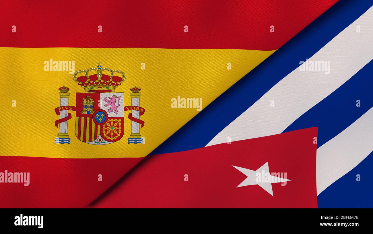 Two states flags of Spain and Cuba. High quality business background ...