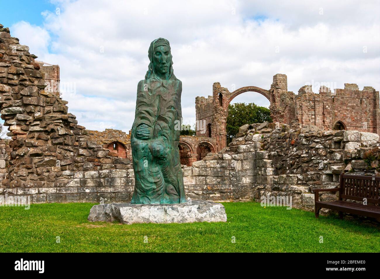 A bronze statue of St Cuthbert sculpted by Fenwick Lawson is situated ...