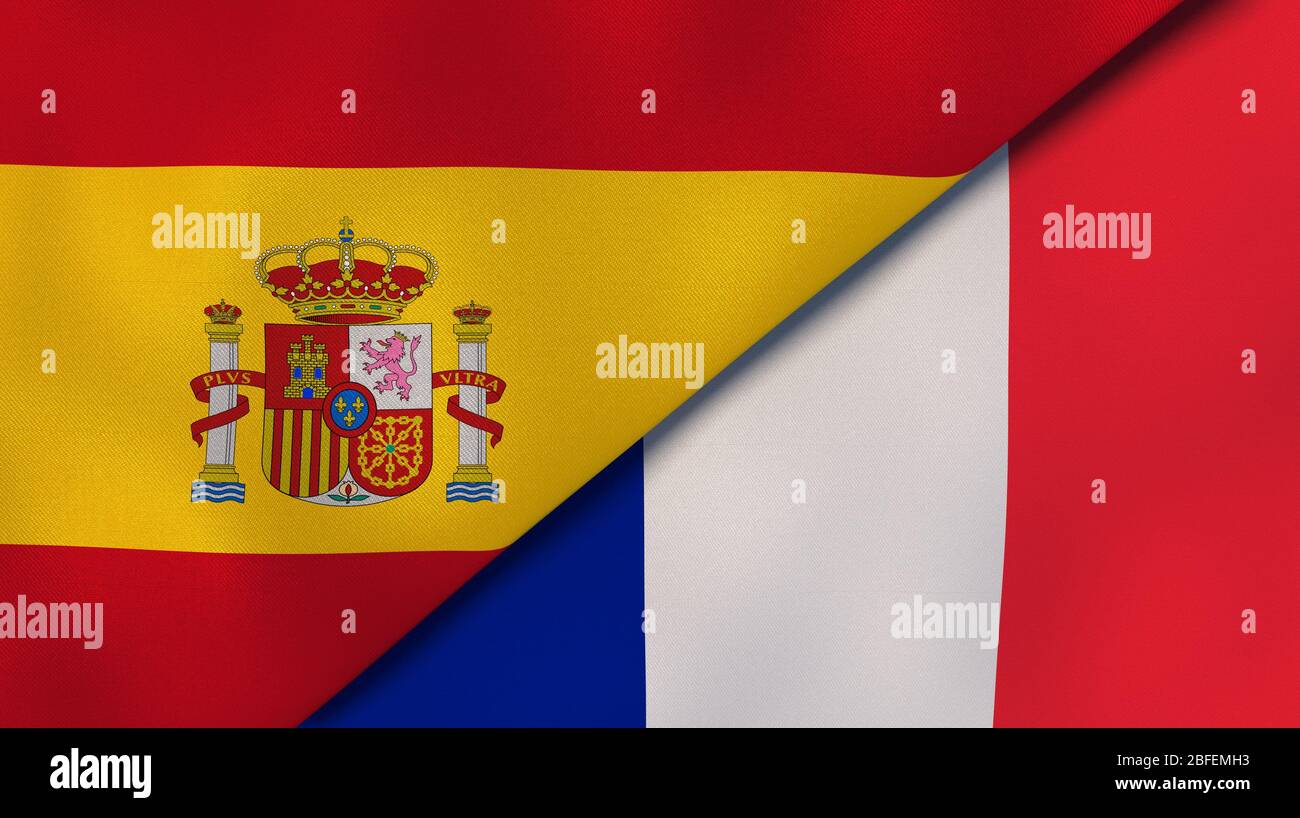 Two states flags of Spain and France. High quality business background ...