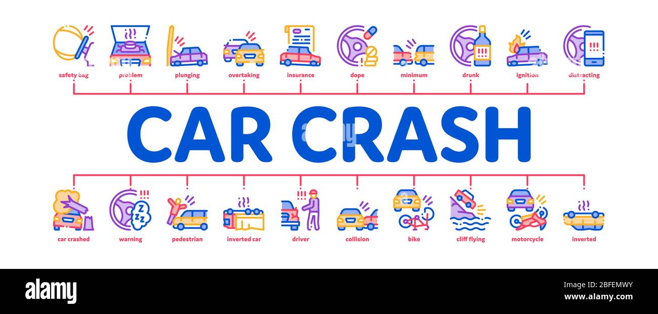 Car Crash Accident Minimal Infographic Banner Vector Stock Vector Image ...