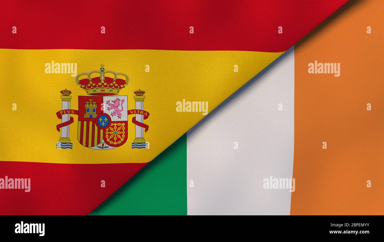 Two states flags of Spain and Ireland. High quality business background ...