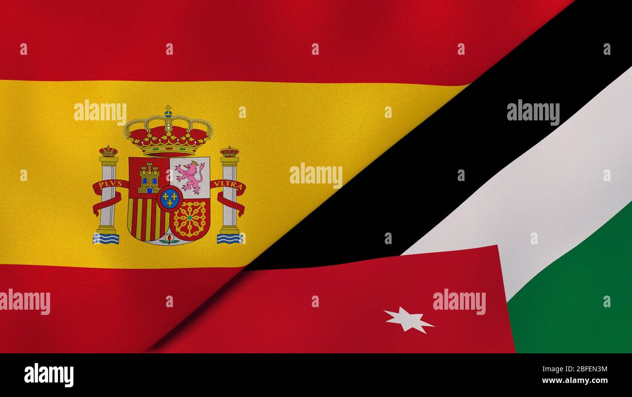 Two states flags of Spain and Jordan. High quality business background ...