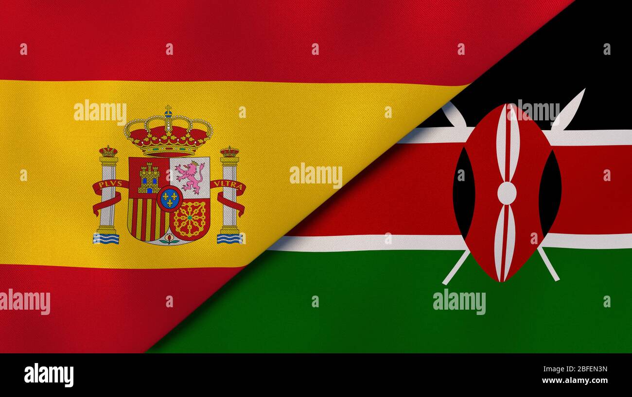 Two states flags of Spain and Kenya. High quality business background ...