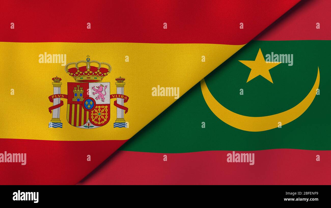 Two states flags of Spain and Mauritania. High quality business ...