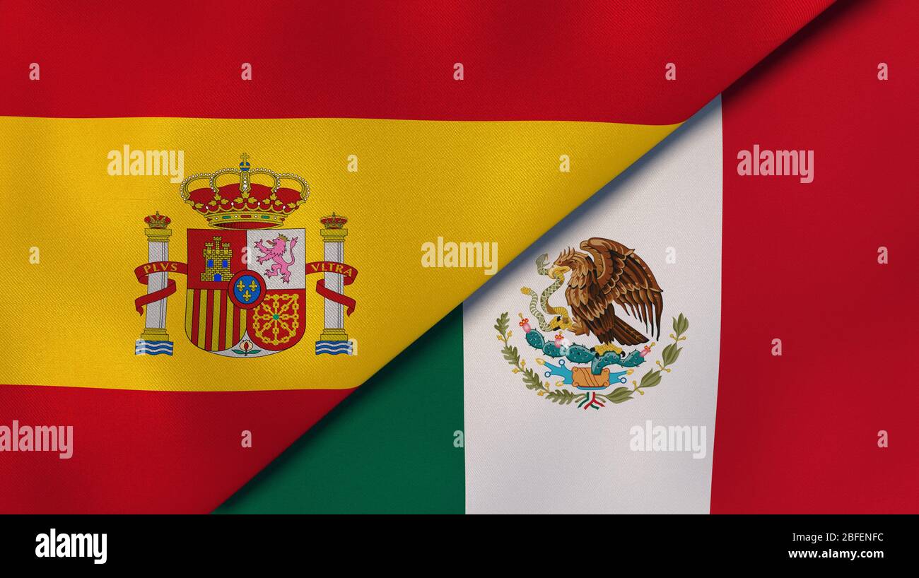 Two states flags of Spain and Mexico. High quality business background ...