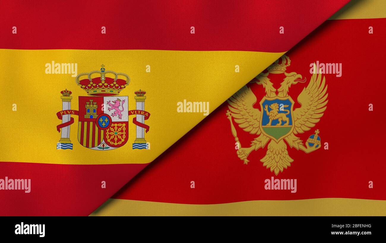 Two states flags of Spain and Montenegro. High quality business ...