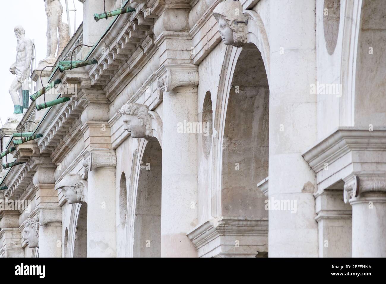 Vicenza Italy. A detail of the roof and of the facade of the great ...