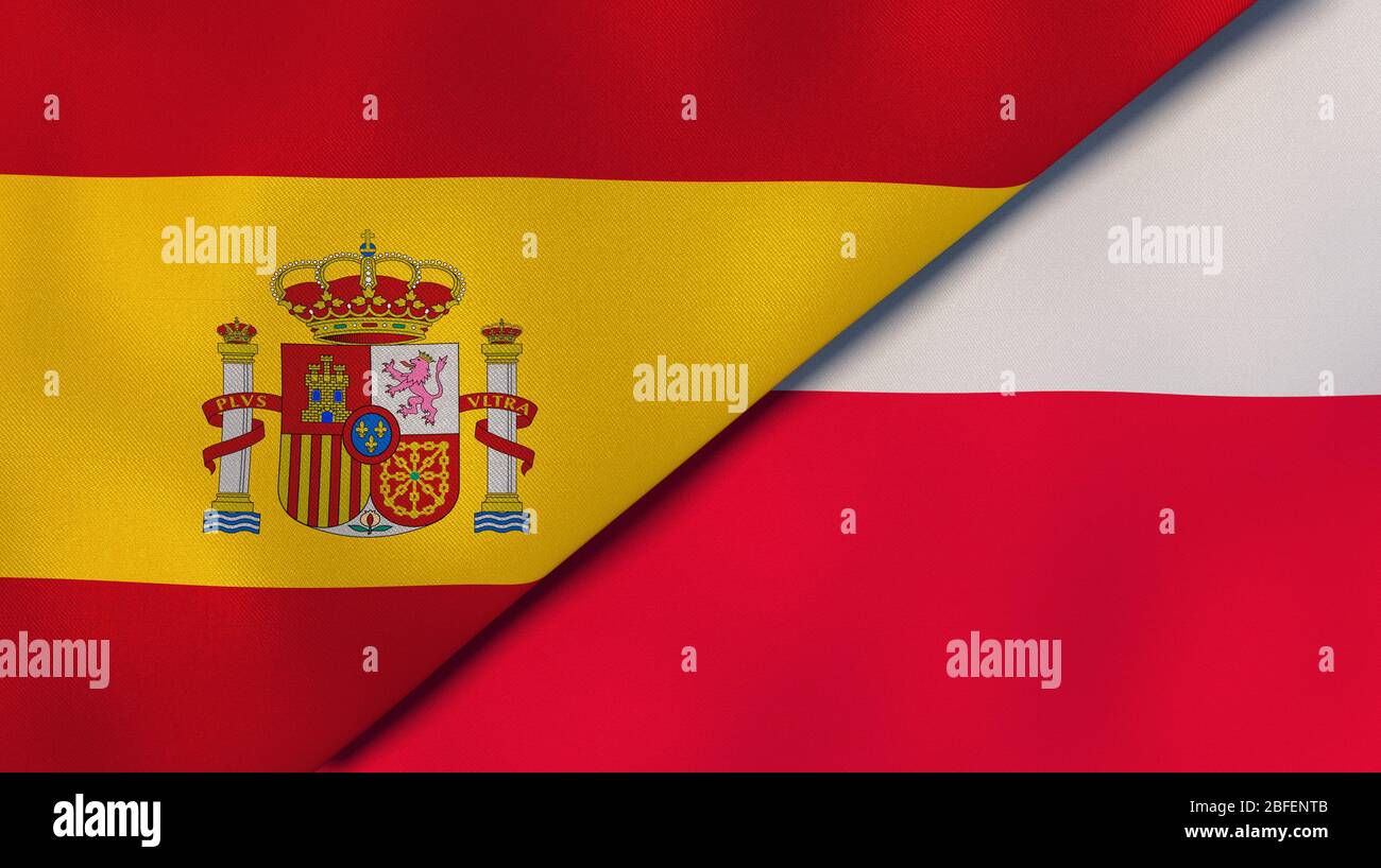 Two states flags of Spain and Poland. High quality business background ...